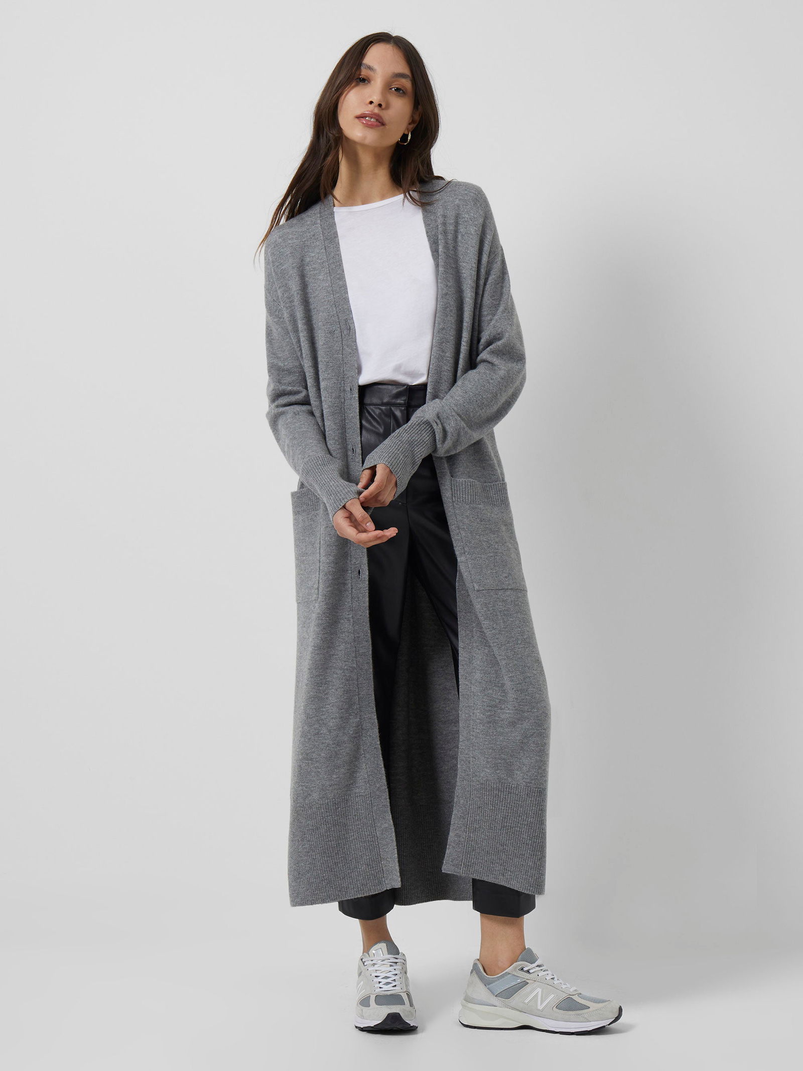 FRENCH CONNECTION Libby Vhari Cardigan in Mid Grey Melange | endource