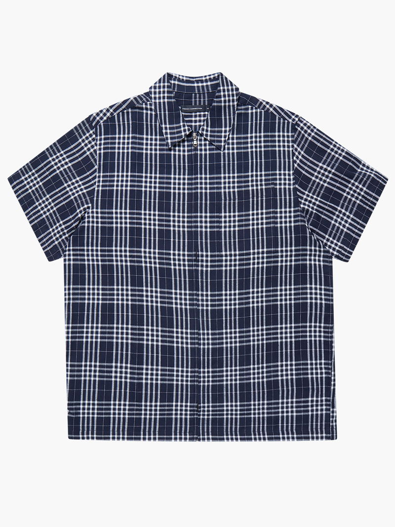 FRENCH CONNECTION Pendine Check Zip Down Shirt in Marine Multi | endource