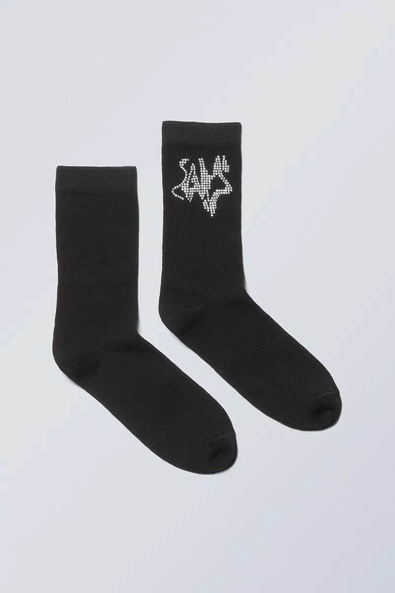 WEEKDAY Cotton Rhinestone Socks in Black | Endource