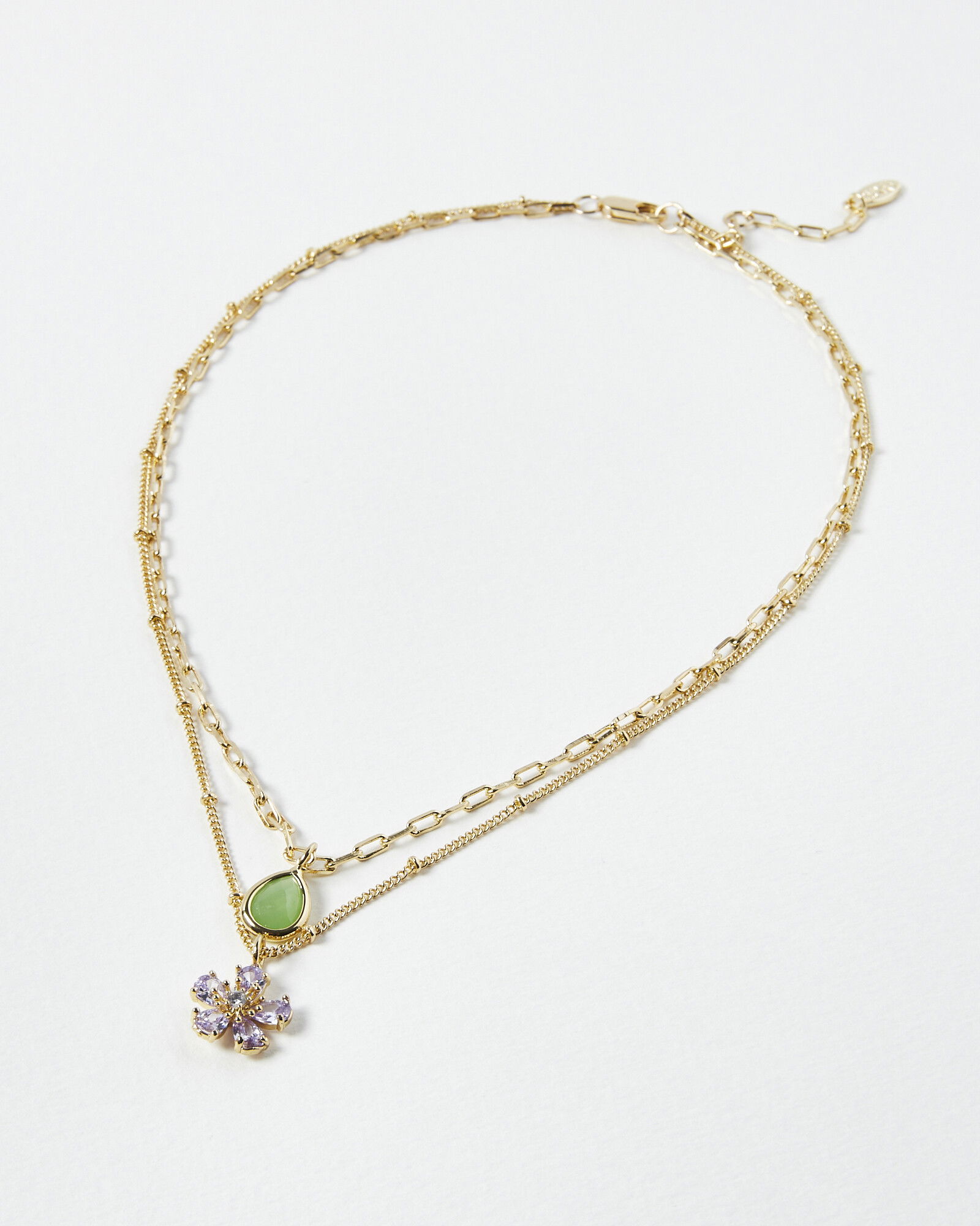 OLIVER BONAS Robin Stone & Flower Drop Double Row Layered Pendant ...
