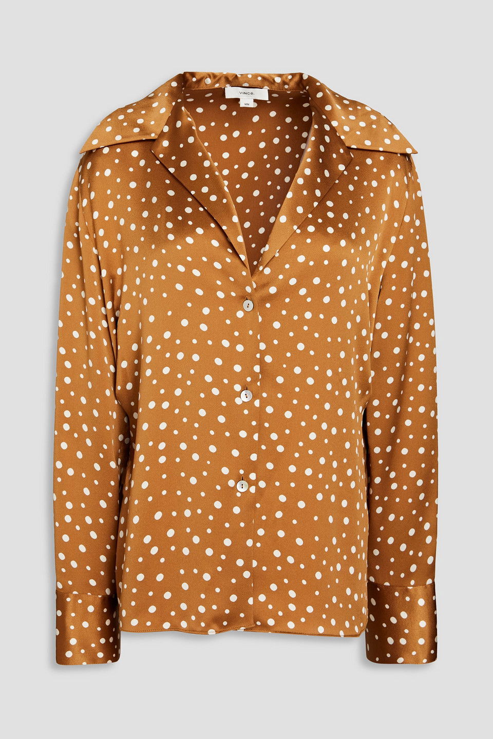 VINCE. Polka-Dot Silk-Satin Shirt in Brown | endource