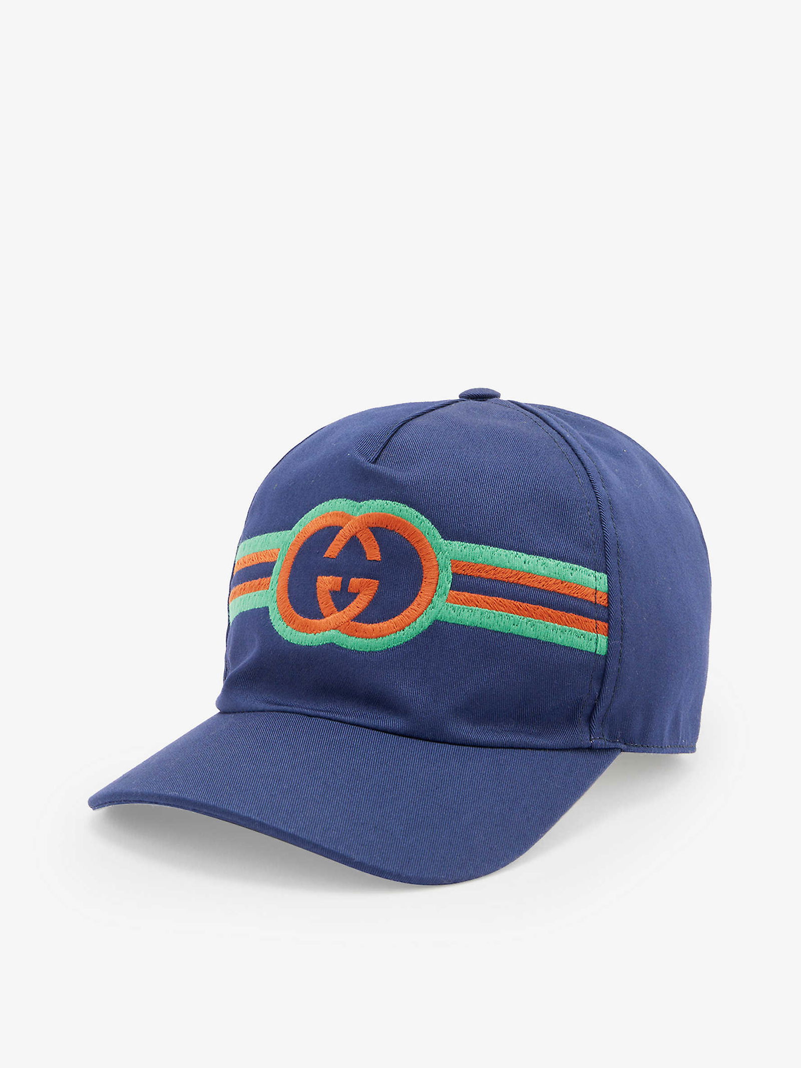 GUCCI Logo-Embroidered Curved-Visor Stretch-Woven Hat in Blu+v/r/v ...