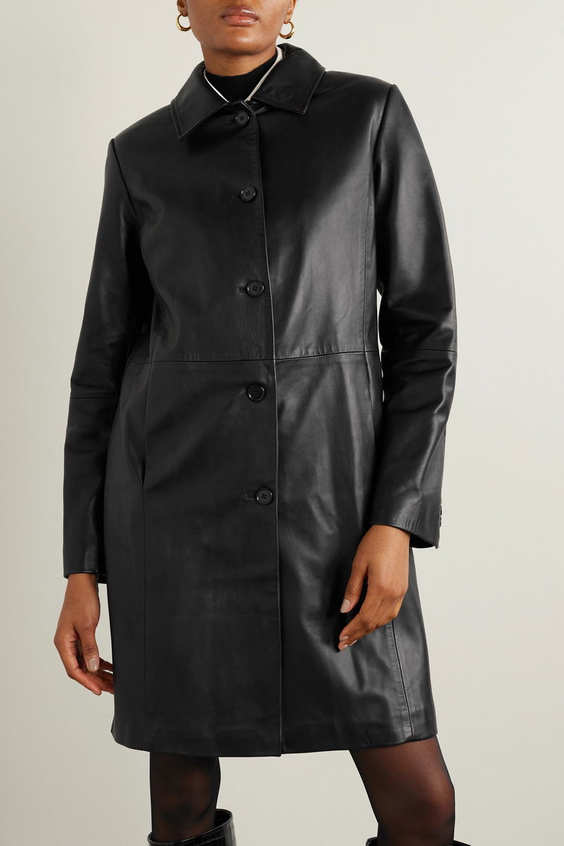 LOULOU STUDIO Uvon Leather Trench Coat in Black | Endource