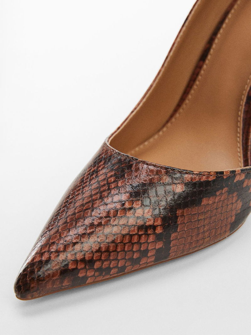 MANGO Audrey Snakeskin Effect Pointed Toe Court Shoes in Brown | endource
