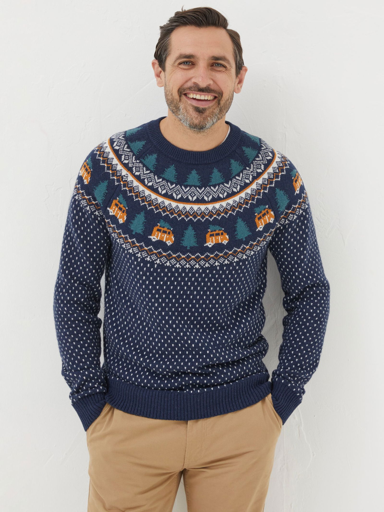 FATFACE Christmas Fairisle Jumper in Navy | endource