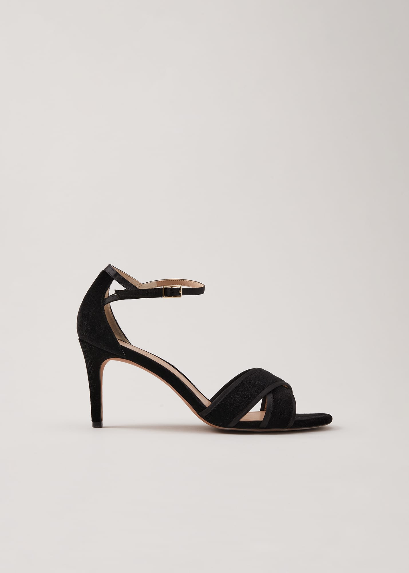 PHASE EIGHT Velvet Open Toe Heels in Black | endource