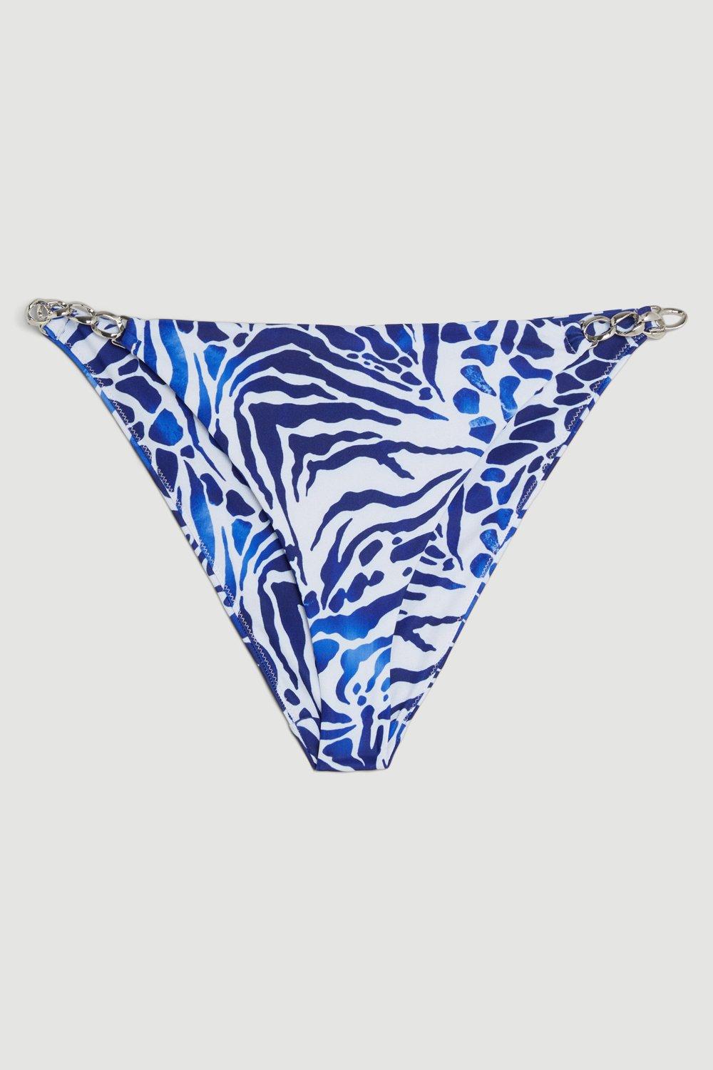 KAREN MILLEN Chain Detail Printed Bikini Bottoms in Blue | endource