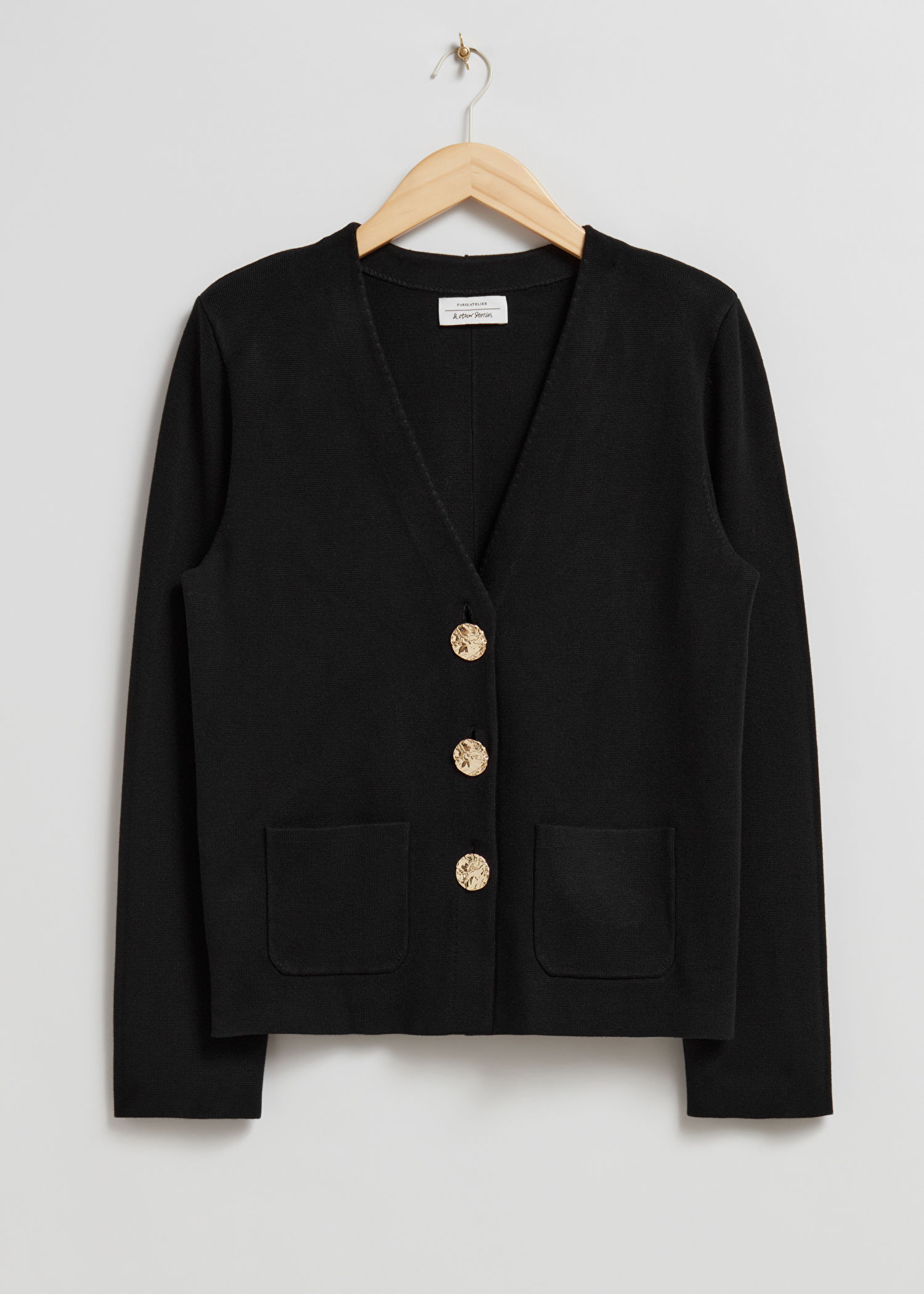 & OTHER STORIES Gold Button Knit Jacket in Black | Endource