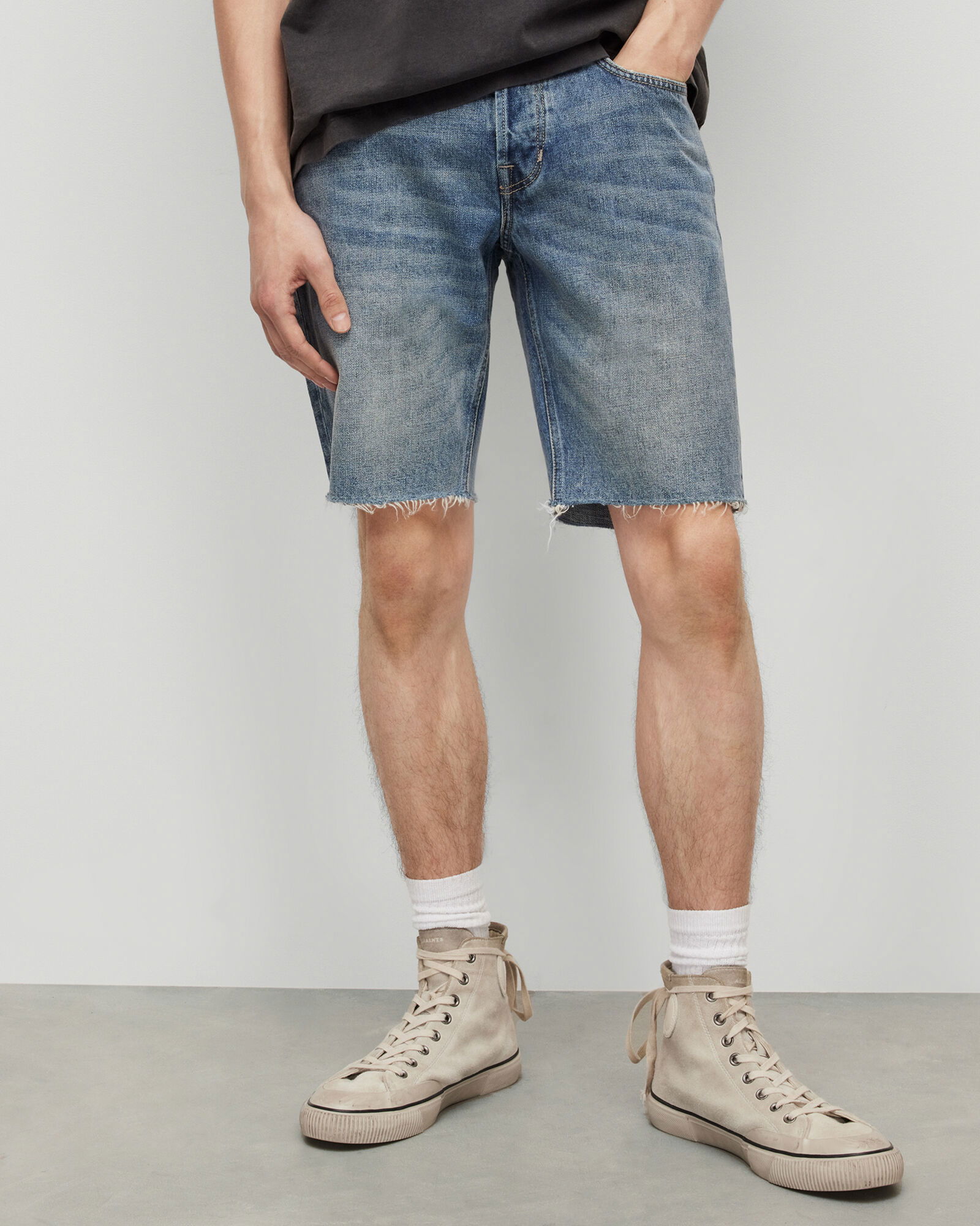 ALLSAINTS Switch Denim Shorts in Light Indigo | Endource