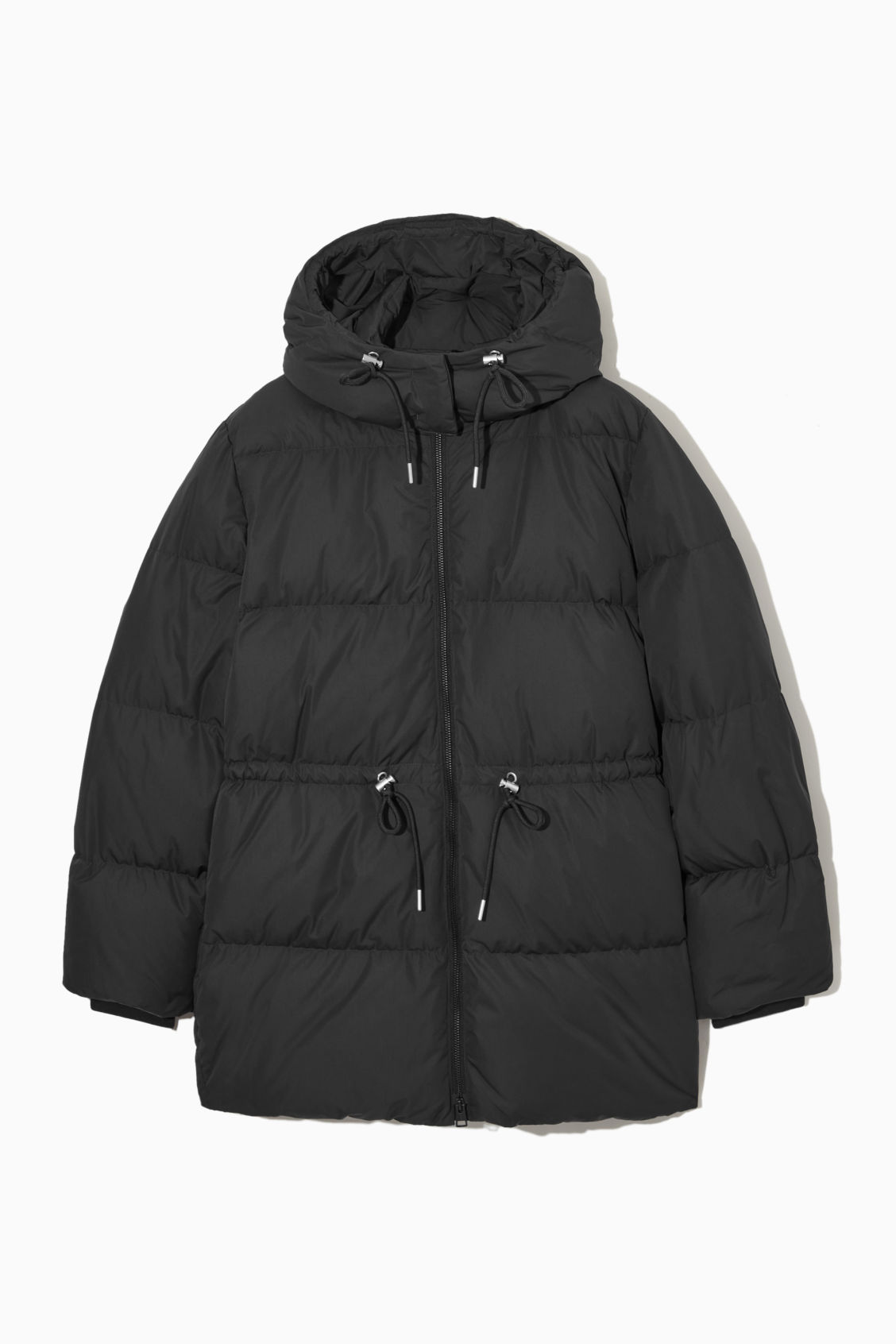 COS Drawstring-Waist Puffer Coat in BLACK | endource
