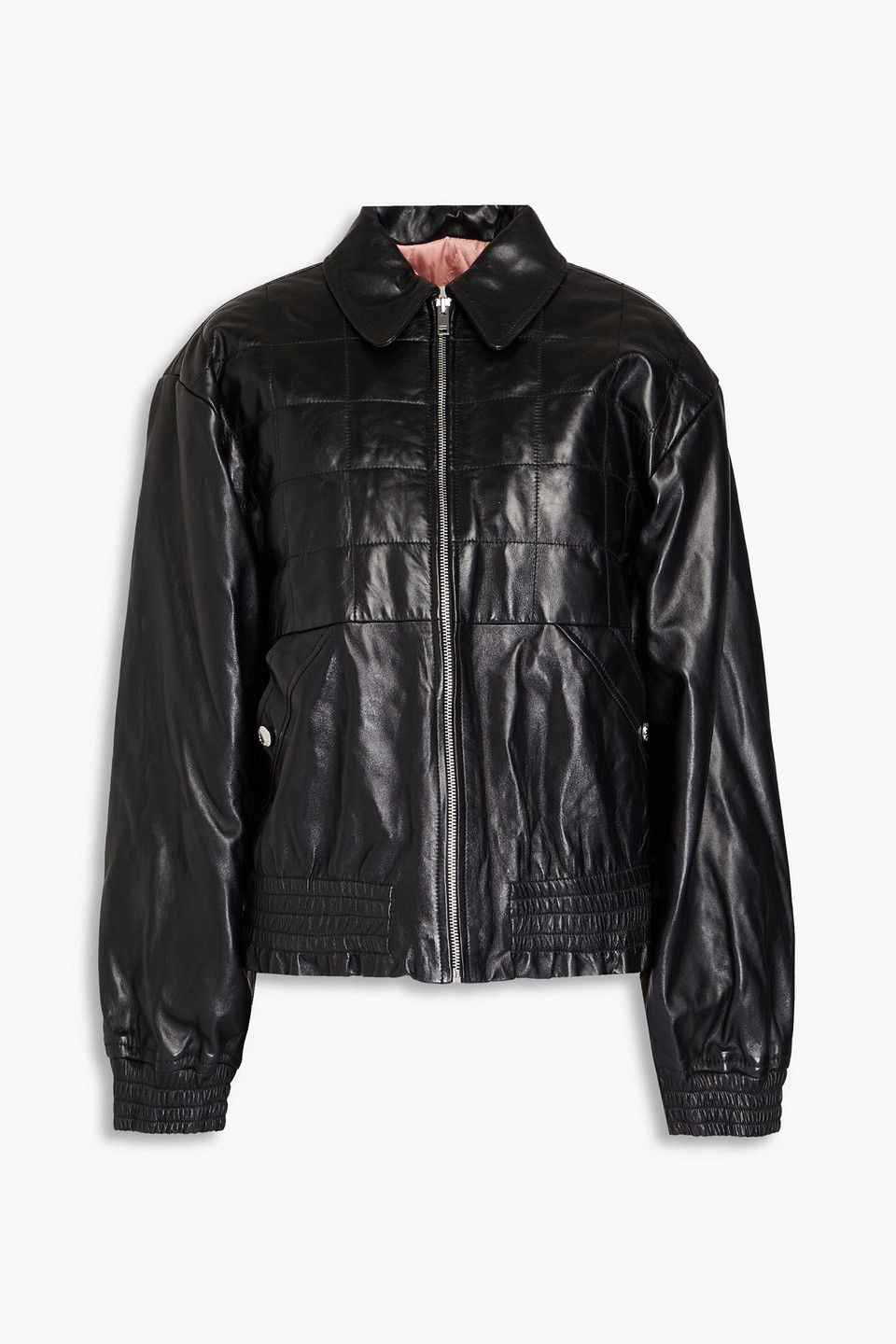 SANDRO Arnold Quilted Leather Jacket in Black | endource