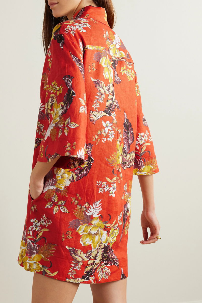 ZIMMERMANN Matchmaker Floral-Print Linen Mini Dress in Red | endource