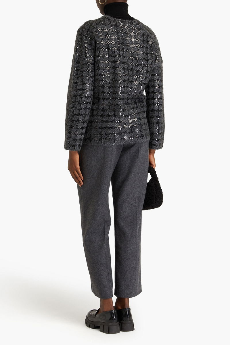 MAJE Monaly Sequin-Embellished Tweed Cardigan in Gray | endource