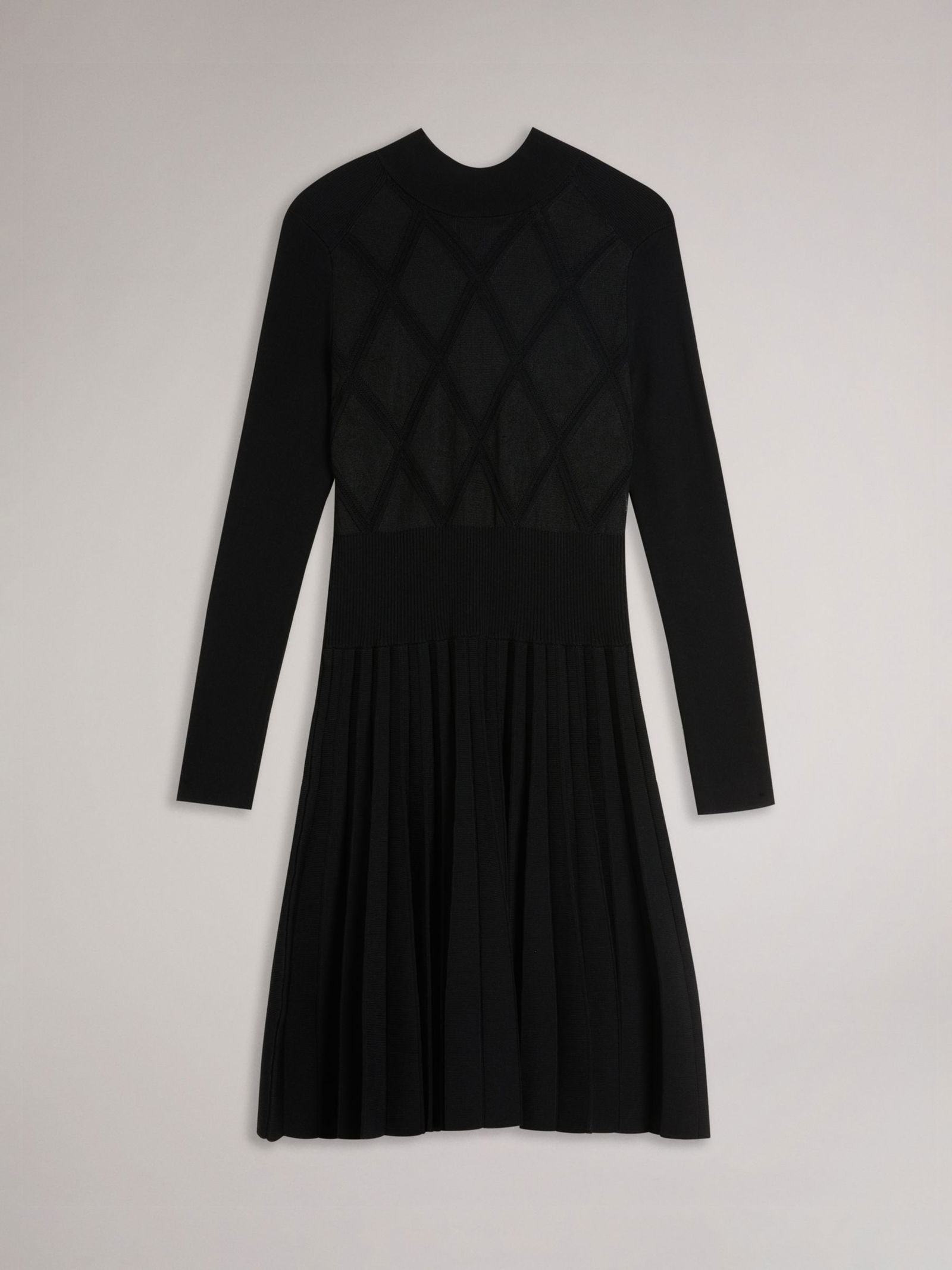 TED BAKER Fyonah Sheer Argyle Skater Dress in Dark Blue | Endource