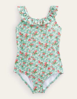 BODEN Tie Back Frilly Swimsuit in Aqua Sea Strawberry Ditsy | Endource