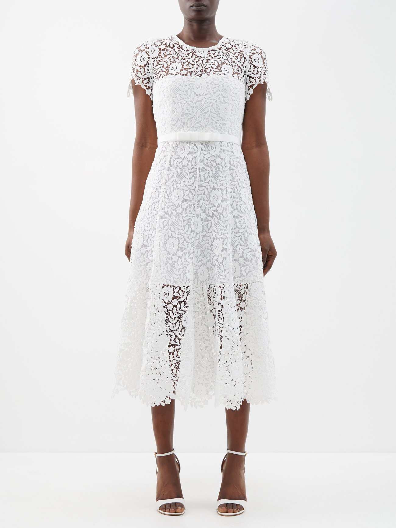 SELF-PORTRAIT Rose Guipure-Lace Midi Dress in White | endource