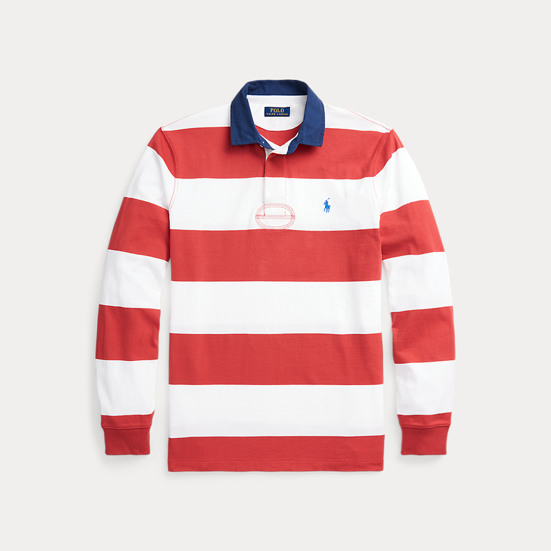 POLO RALPH LAUREN Classic Fit Striped Jersey Rugby Shirt in Red | endource