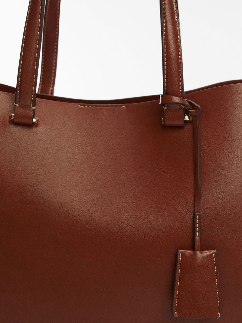 MANGO Bello Double Compartment Shopper Bag in Medium Brown | Endource