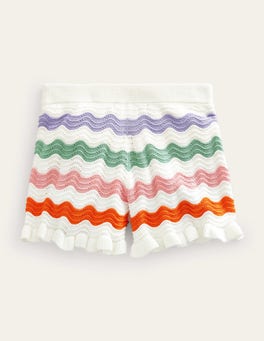 BODEN Knitted Frilled Shorts in Multi Rainbow | endource