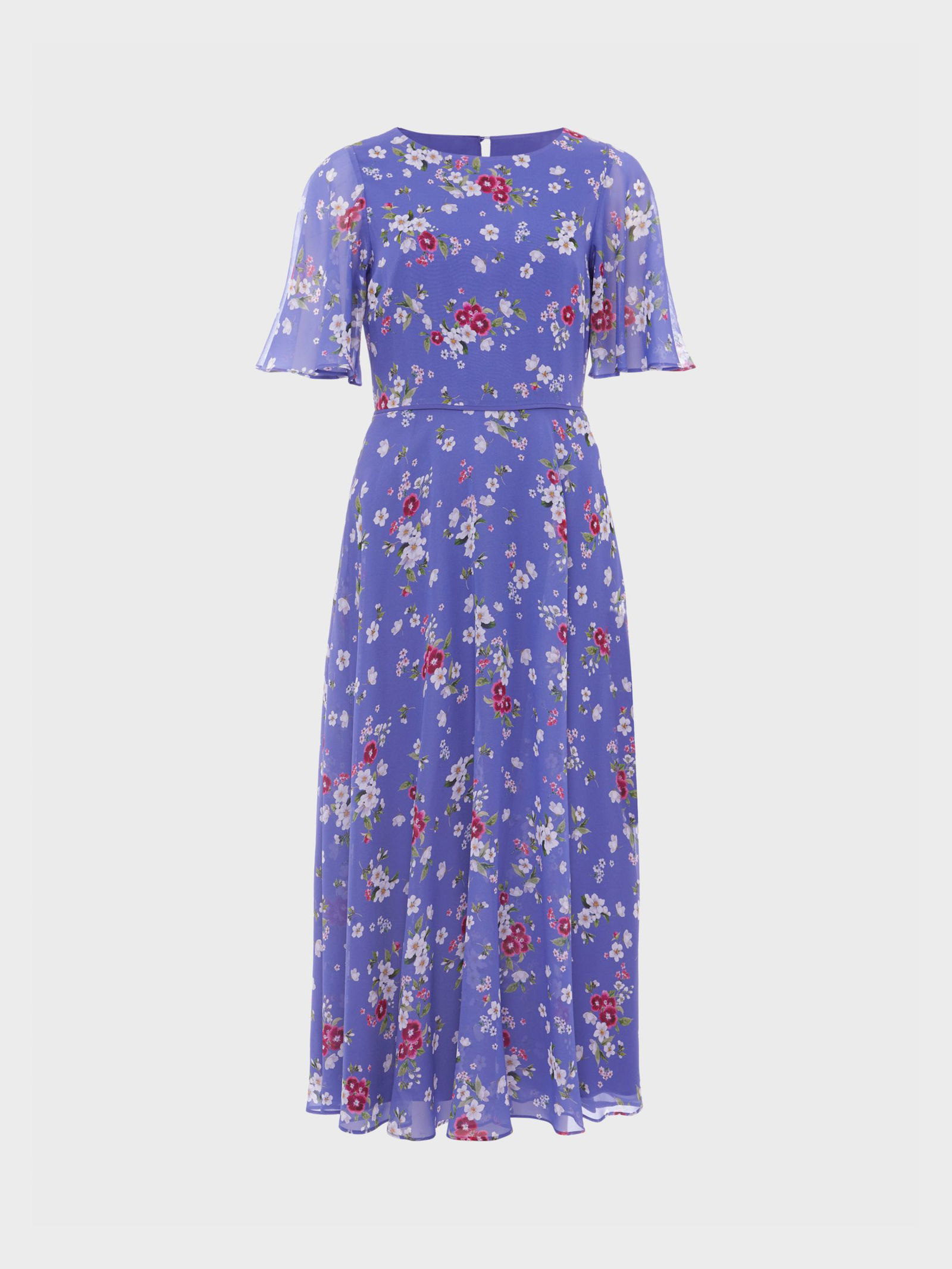 HOBBS Caroline Floral Silk Midi Dress in Blue/Multi | endource