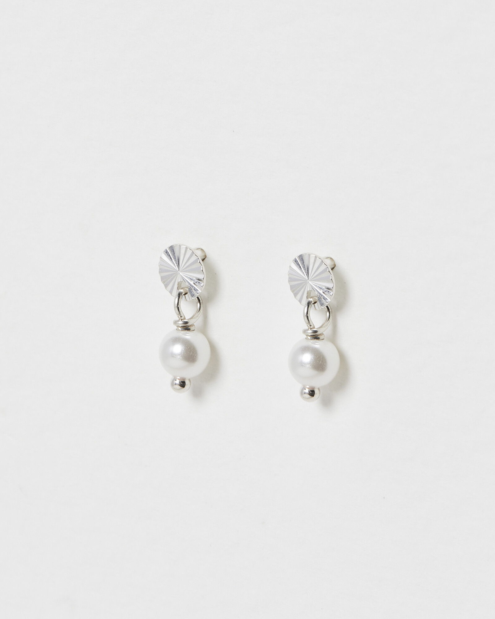 OLIVER BONAS Opal Engraved Disc & Pearl Drop Earrings in White | endource