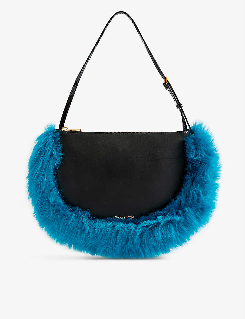JW ANDERSON Bumper Moon Faux-Fur Trim Leather Shoulder Bag in BLACKTEAL ...