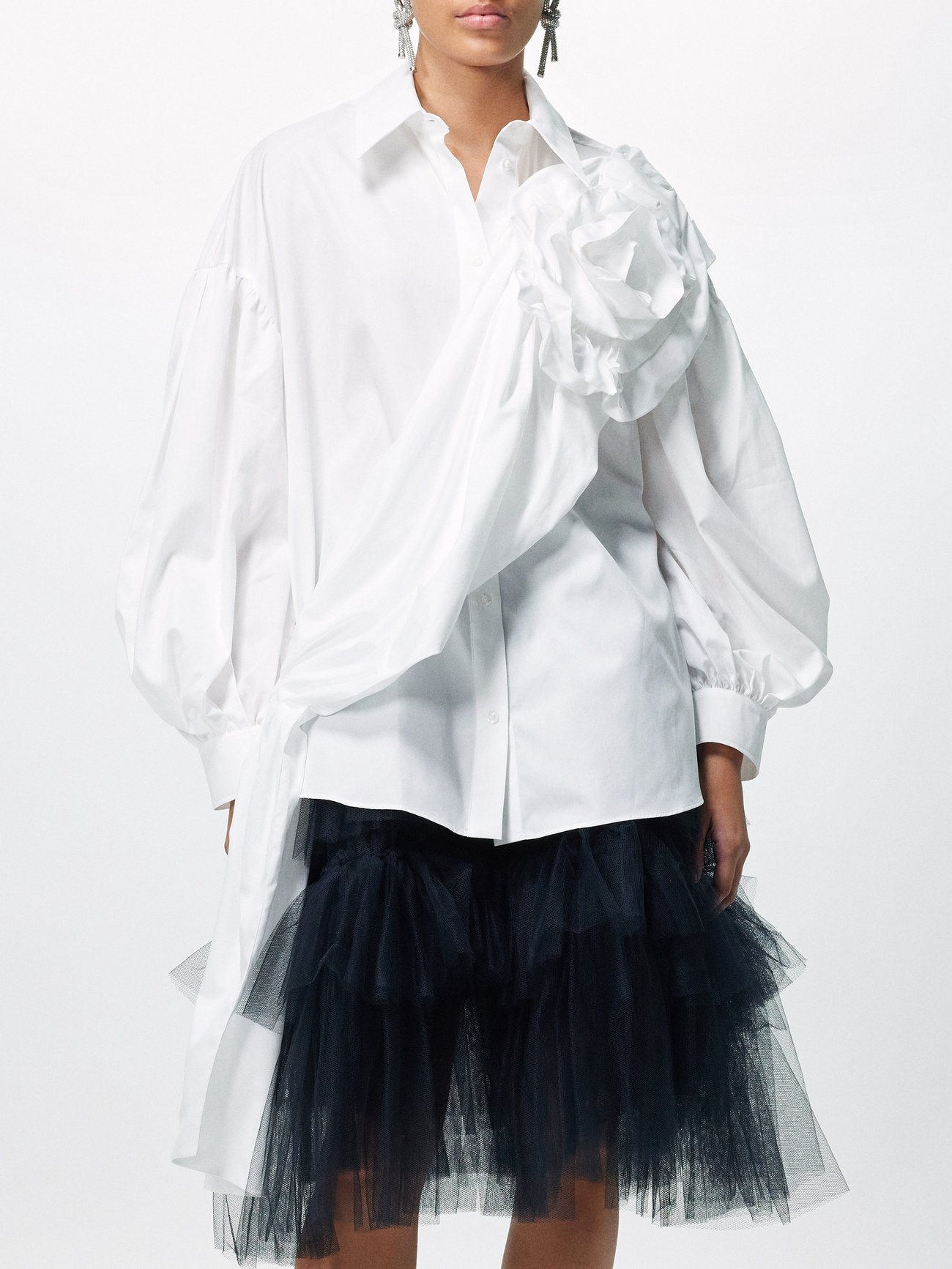 SIMONE ROCHA Rose Cotton-Poplin Shirt in White | endource