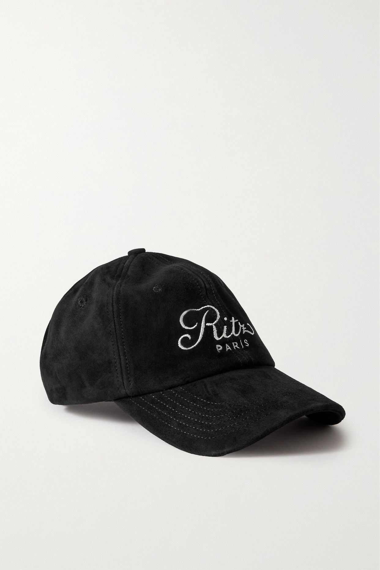 FRAME Ritz Paris Embroidered Suede Baseball Cap in Black | endource