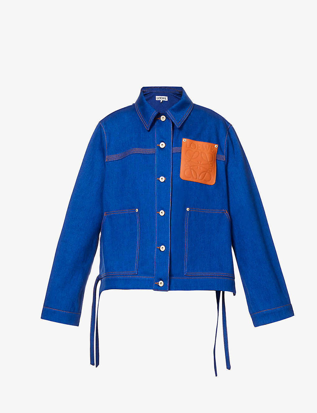 LOEWE Workwear Brand-Patch Boxy-Fit Denim Jacket in BRIGHTBLUE | Endource