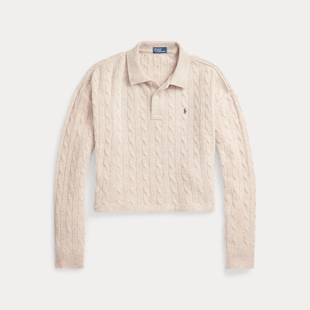 POLO RALPH LAUREN Cable-Knit Wool-Cashmere Polo Shirt in Multi | endource