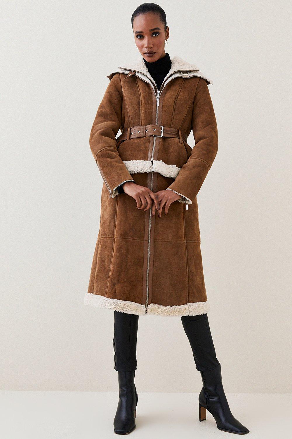 KAREN MILLEN Karen Millen x Lydia Millen - Two In One Shearling Coat ...