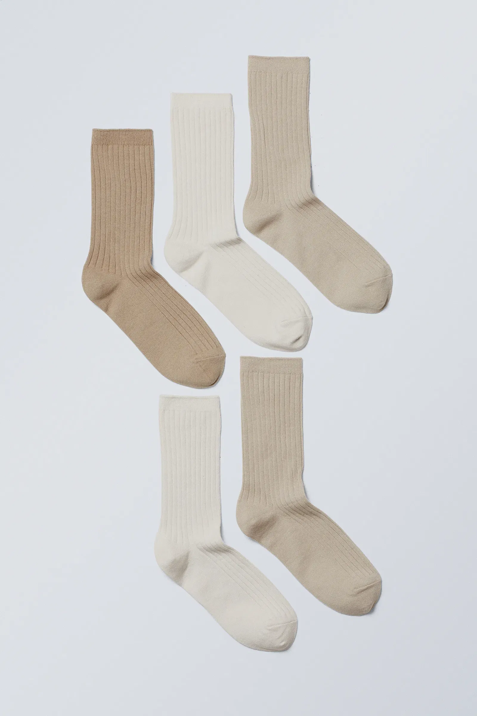 WEEKDAY 5-Pack Rib Socks in Beige Mix | Endource