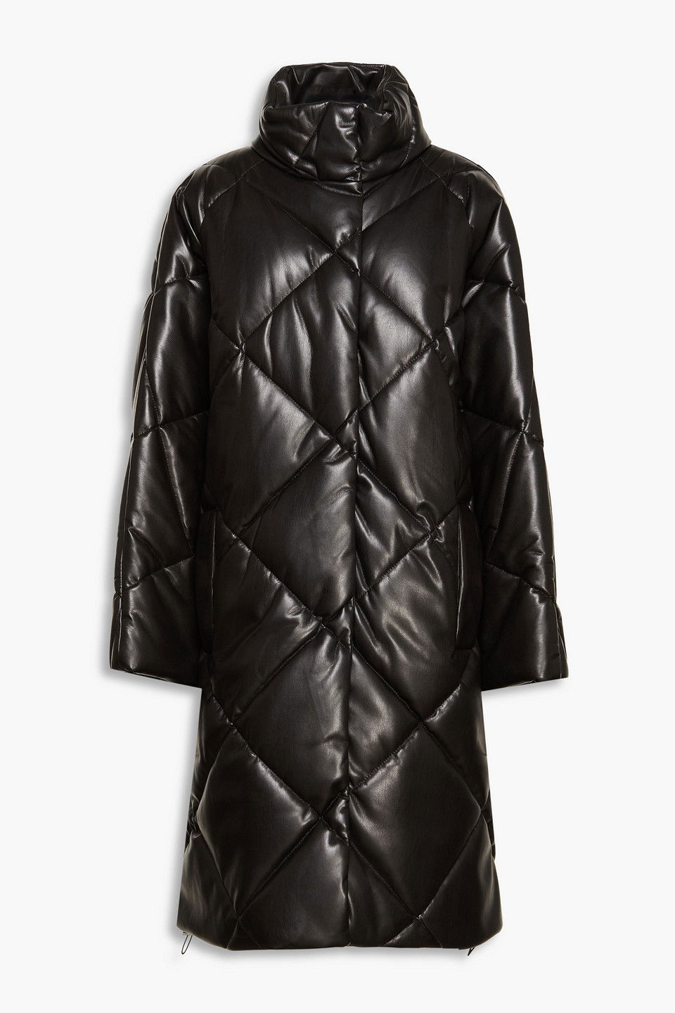 STAND STUDIO Anissa Quilted Faux Leather Down Coat in Black | Endource