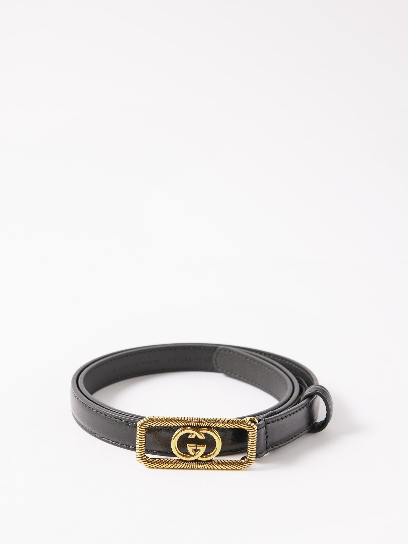 GUCCI Interlocking G Buckled Leather Belt in Black | Endource