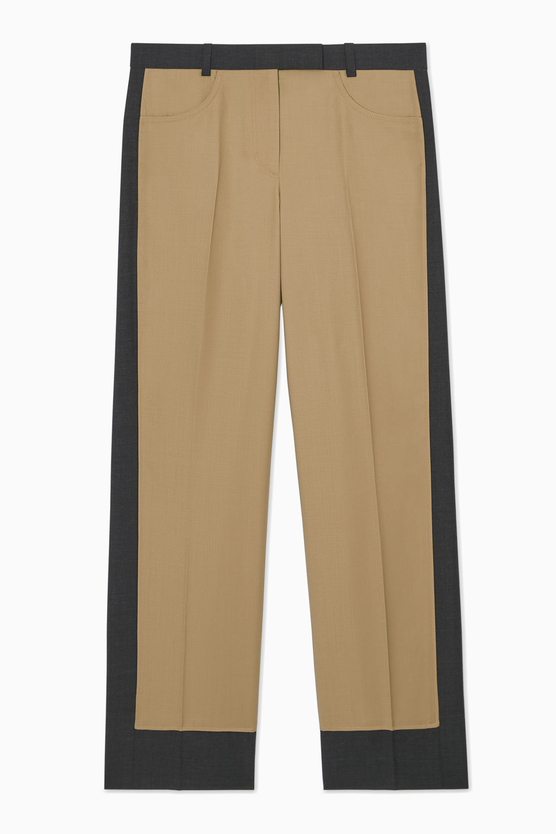 COS Deconstructed Colour-Block Wool Trousers in BEIGE / NAVY | Endource