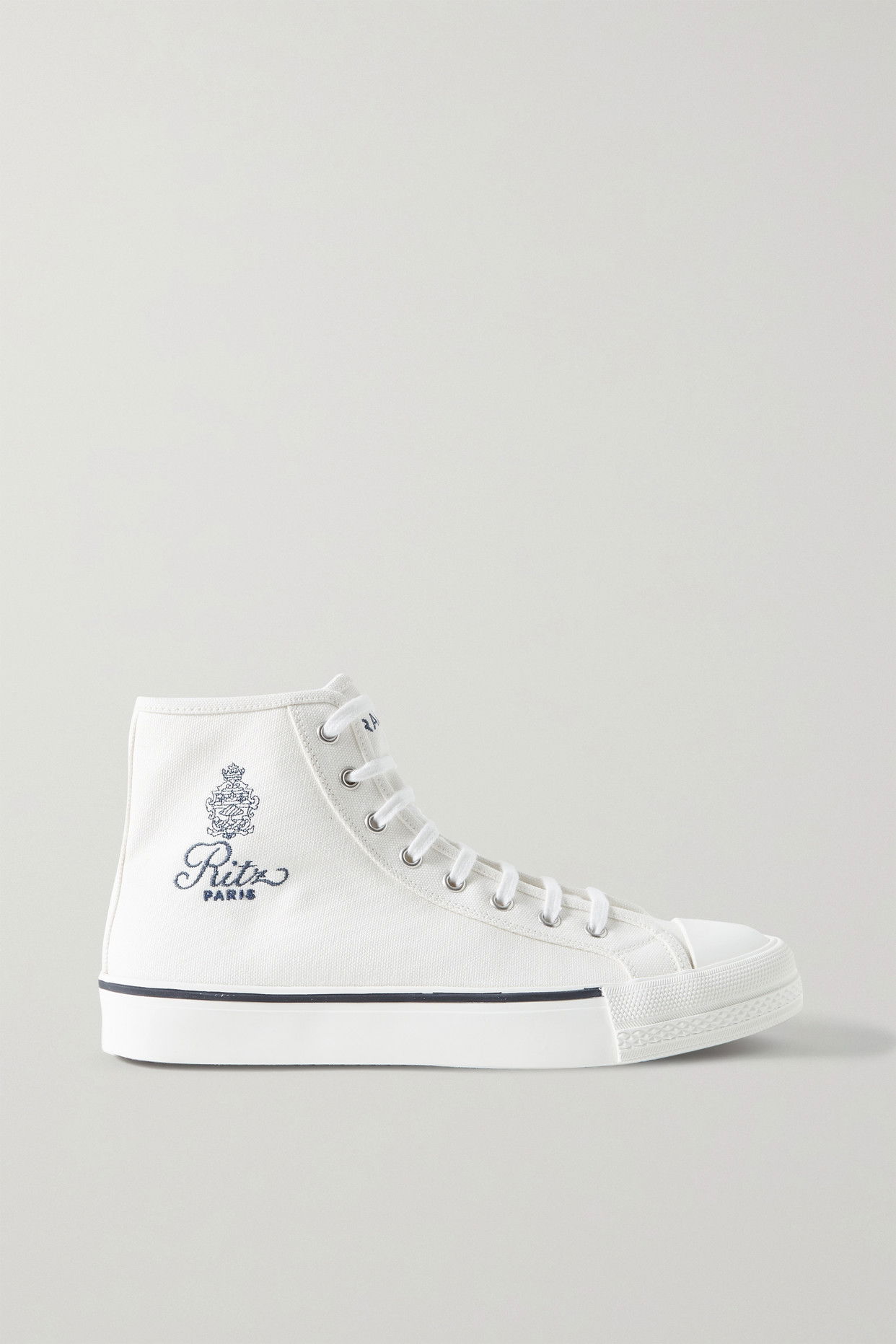 FRAME Ritz Paris Embroidered Canvas High-Top Sneakers in White | endource