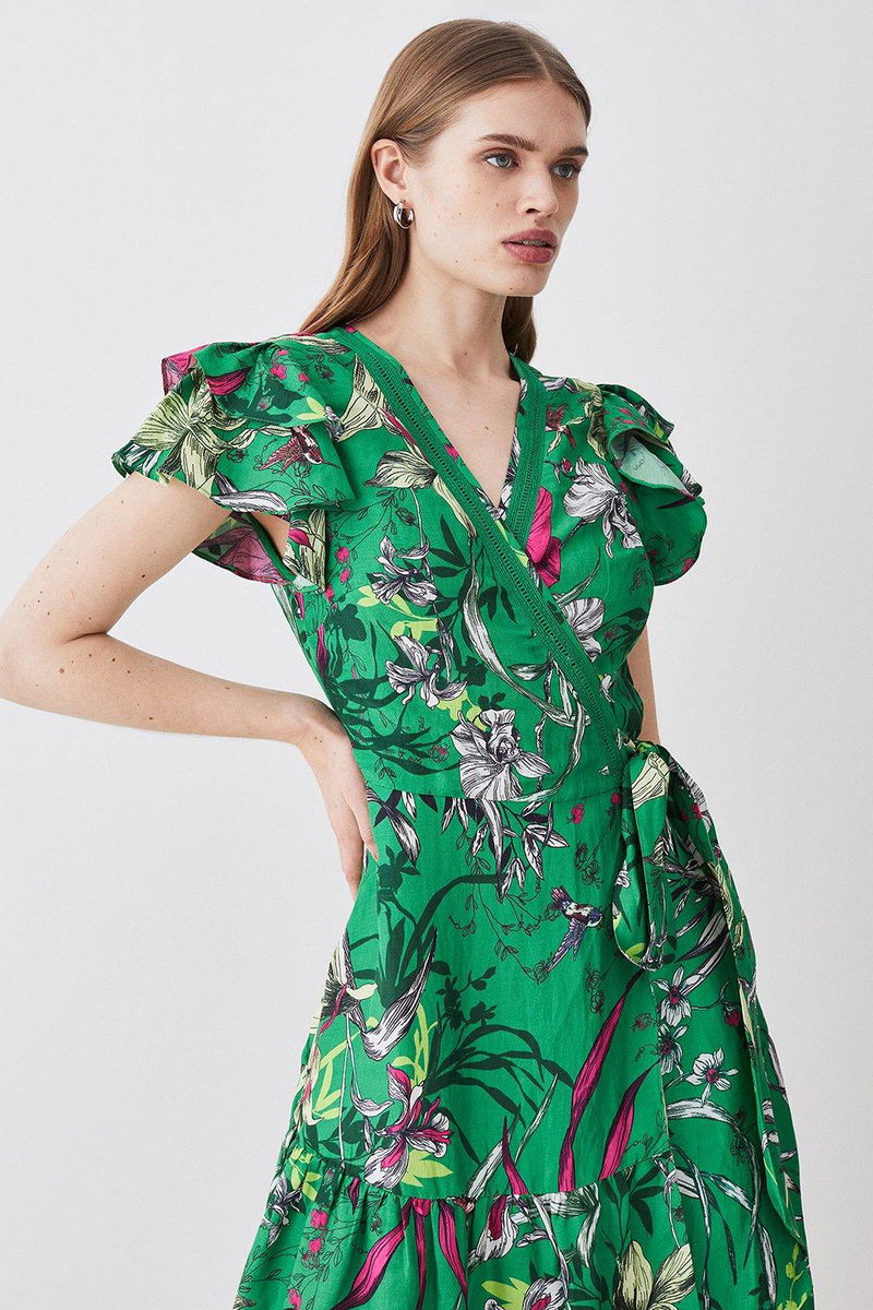 KAREN MILLEN Tiered Floral Printed Linen Modal Woven Maxi Dress in ...