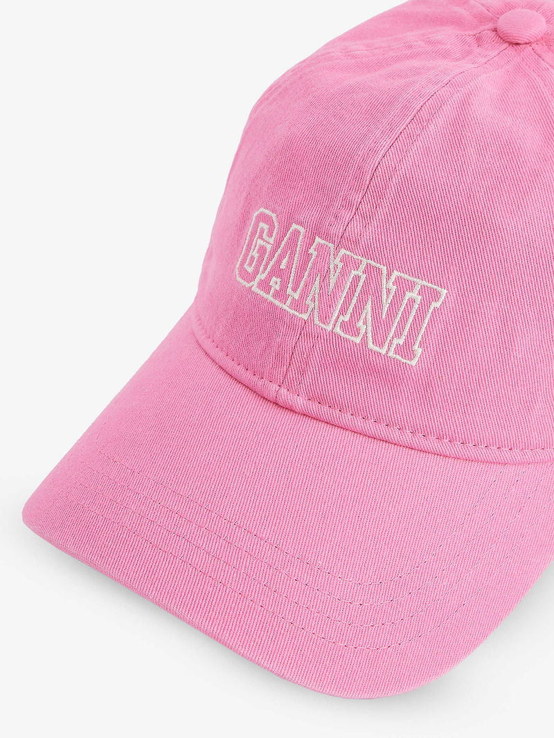 GANNI Logo-Embroidered Organic-Cotton Cap in SHOCKING PINK | endource