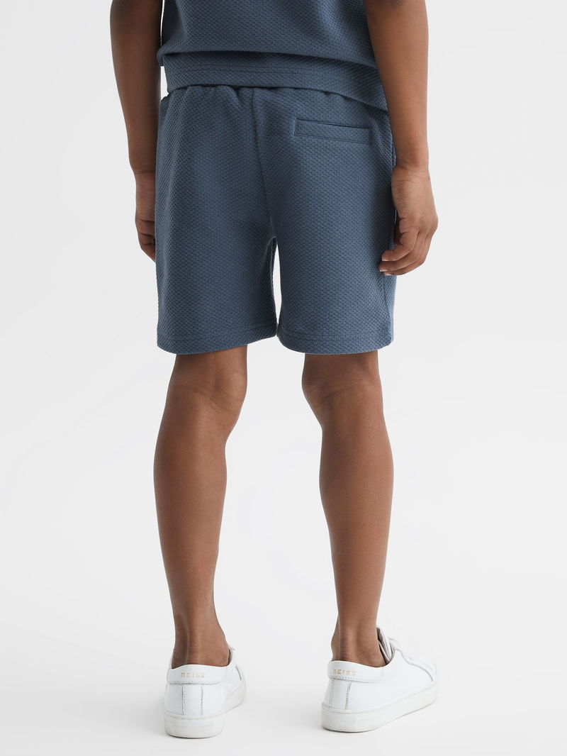 REISS Robin Slim Fit Textured Drawstring Shorts in Airforce Blue | Endource