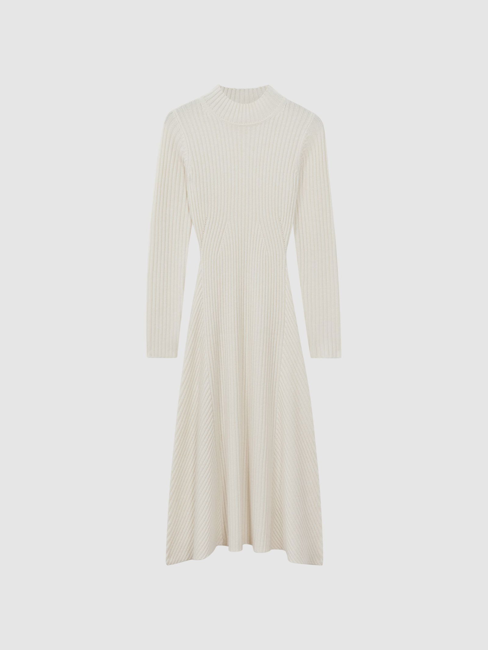 REISS Kris Wool Blend Bodycon Midi Dress in Cream | endource