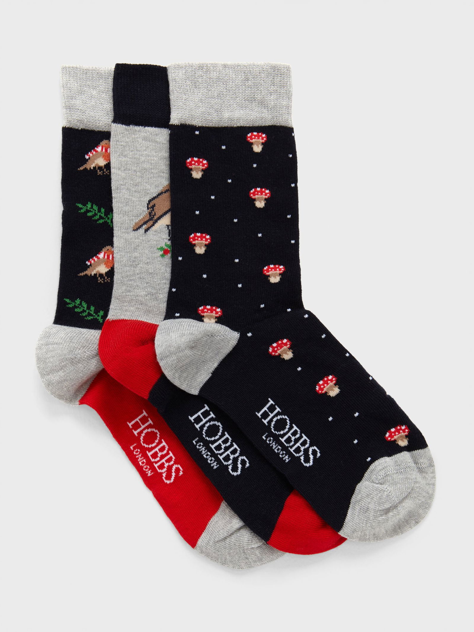 HOBBS Winter Robin Socks, Pack of 3 in Navy/Multi | endource