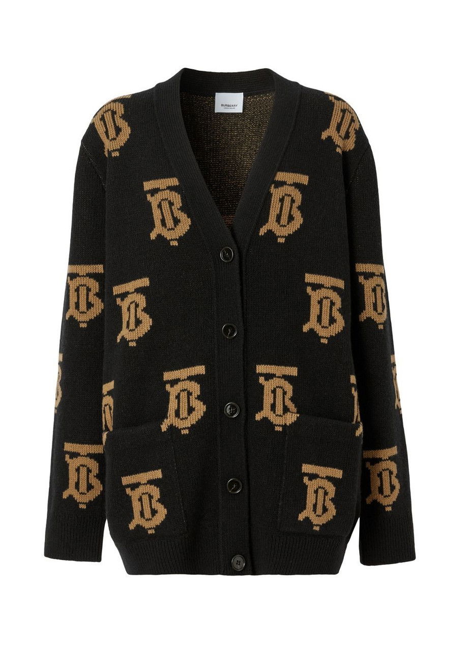 BURBERRY Monogram Motif Wool Jacquard Cardigan | endource