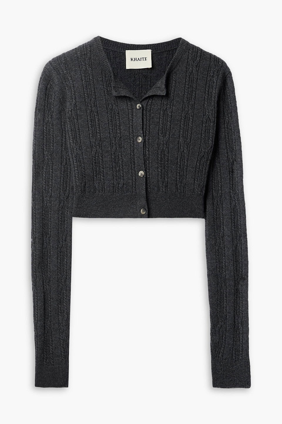 KHAITE Alaska Cable-Knit Cashmere Cardigan in Gray | endource