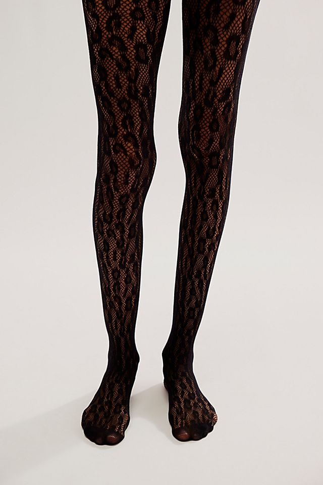 FREE PEOPLE Leopard Fishnet Tights in Black | Endource
