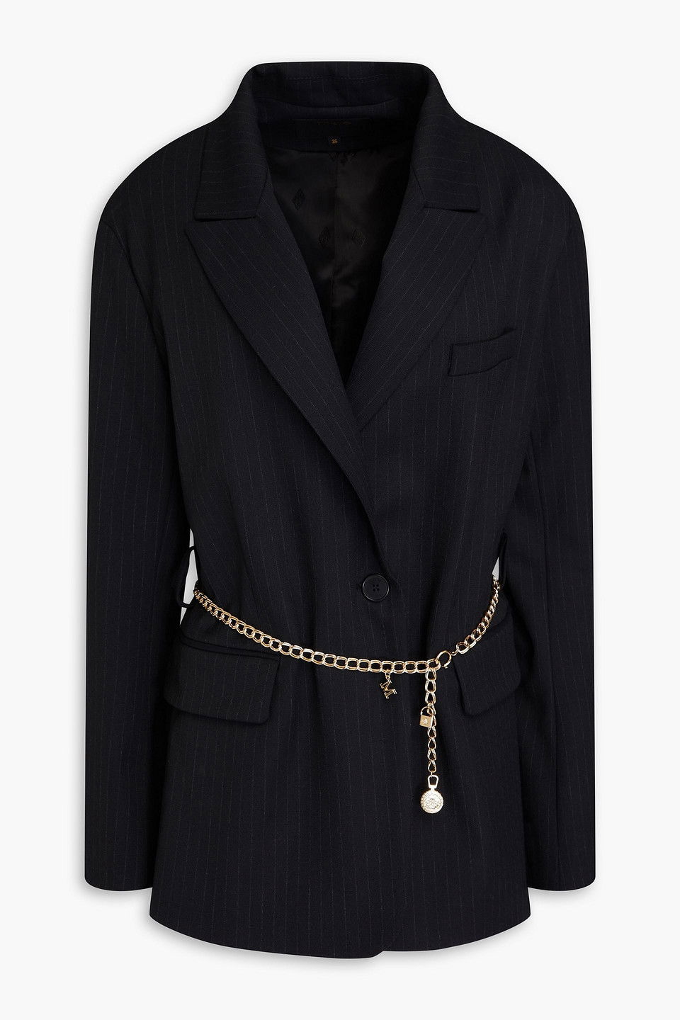 MAJE Pinstriped Chain-Embellished Crepe Blazer in Black | endource