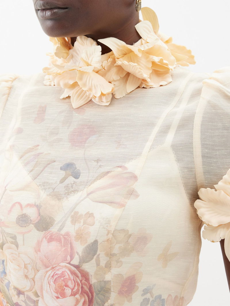 ZIMMERMANN Floral Linen-Blend Organdy Top in Pink | endource