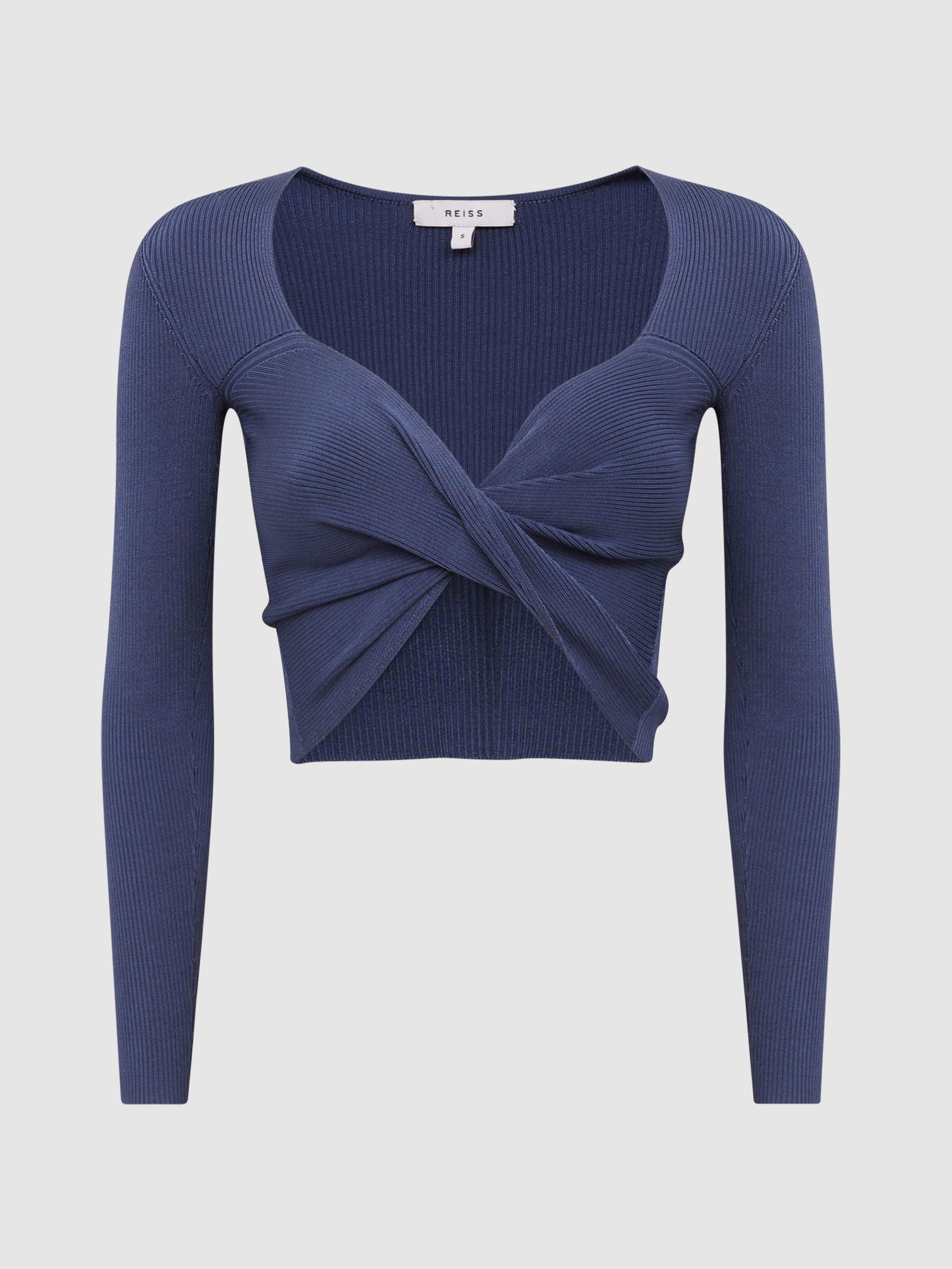 REISS Iona Knitted Twist Cropped Top in Blue | endource