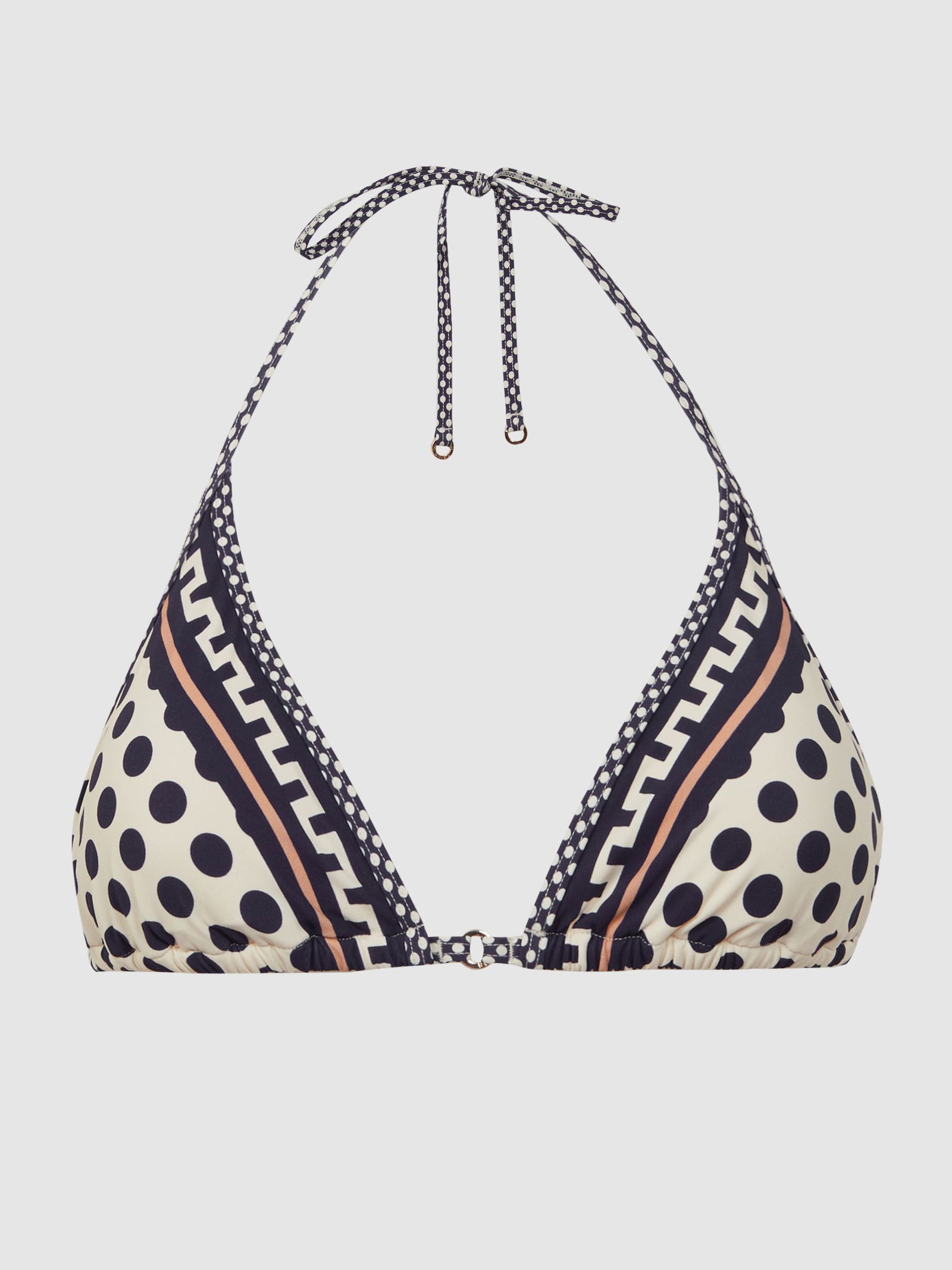 REISS Zana Printed Halter Neck Triangle Bikini Top in Navy/White | Endource