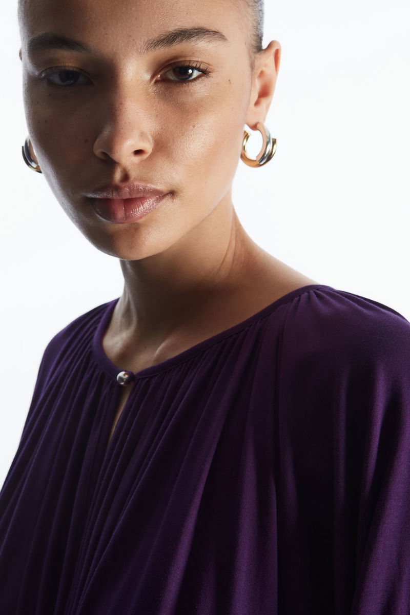 COS Puff-Sleeve Belted Maxi Dress in DARK PURPLE | endource