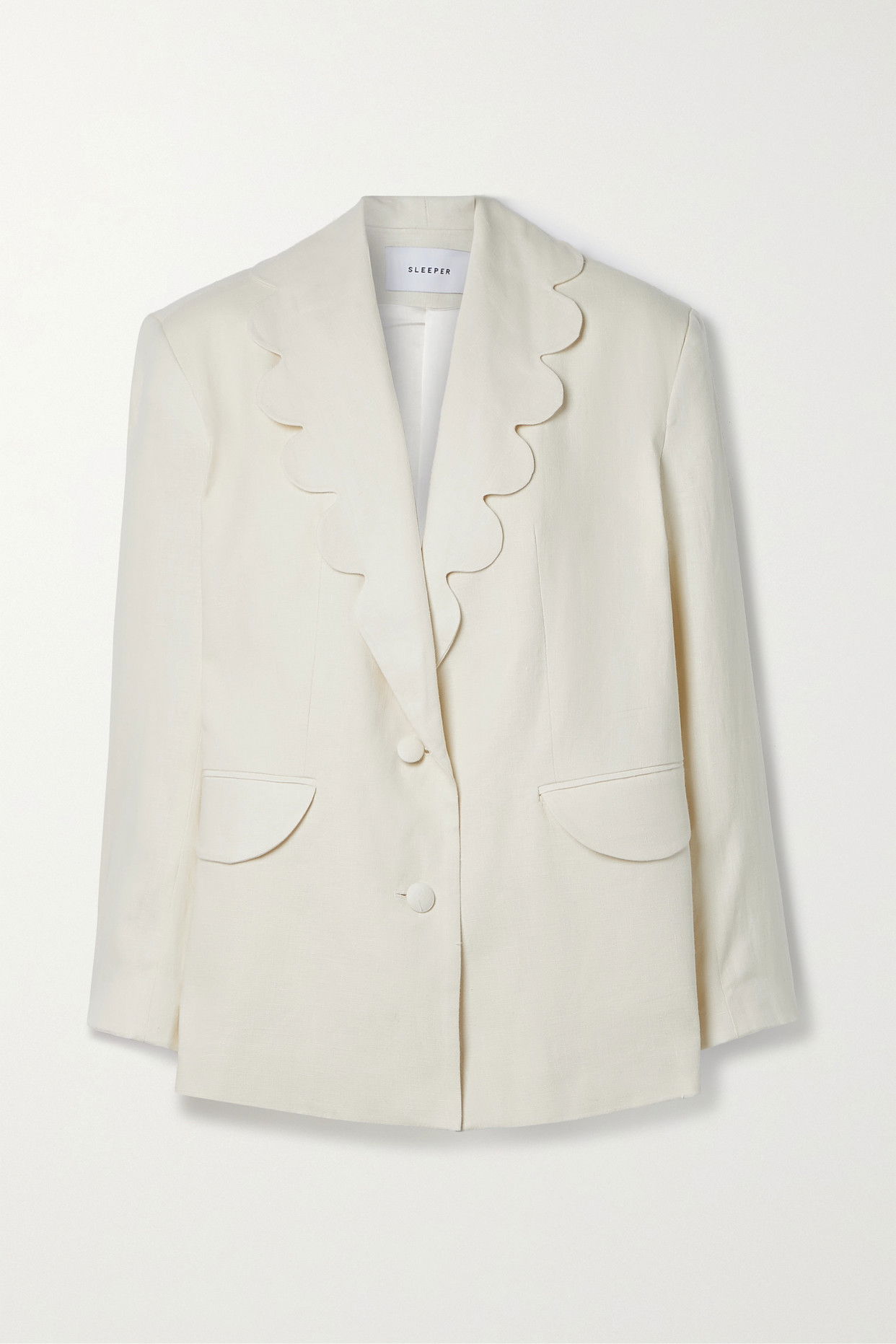 SLEEPER Dynasty Scalloped Linen Blazer in Off-white | endource
